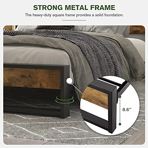 IMUsee Full Size Bed Frame with Wood Headboard, Rustic Farmhouse Full Platform Bed Frame with Heavy Duty Strong Metal Slats Support, Modern Bed Framework, No Box Spring Needed, Easy Assembly, Brown