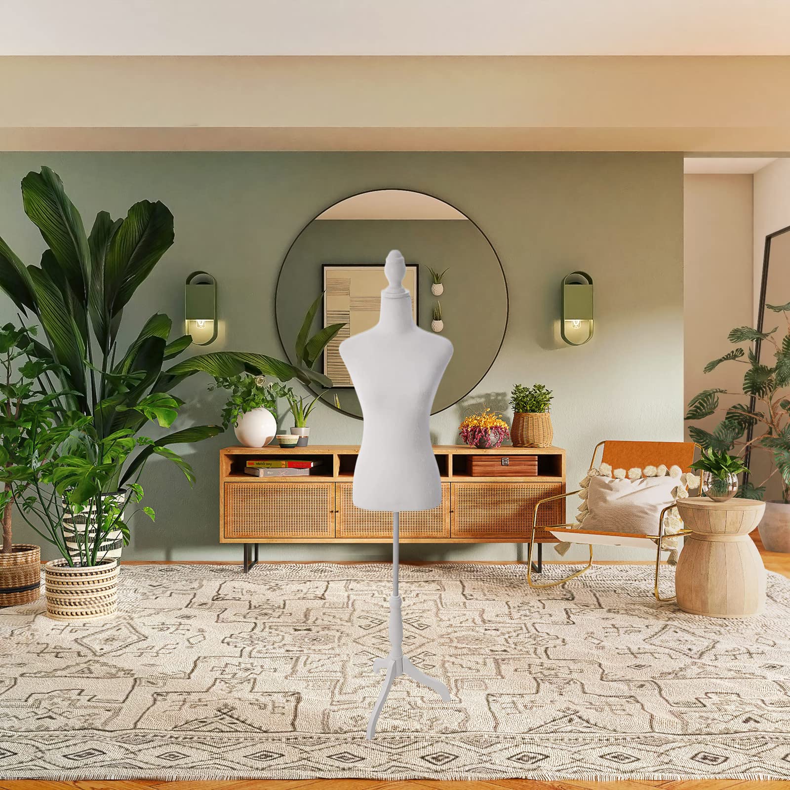 Female Dress Form Mannequin Torso with Wooden Tripod Stand 55-67 Inch Height Adjustable Mannequin Body for Sewing Counter Window Display,White