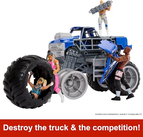 Mattel WWE Action Figure & Vehicle Playset, Wrekkin Slam Crusher Monster Truck with 8 Breakaway Parts