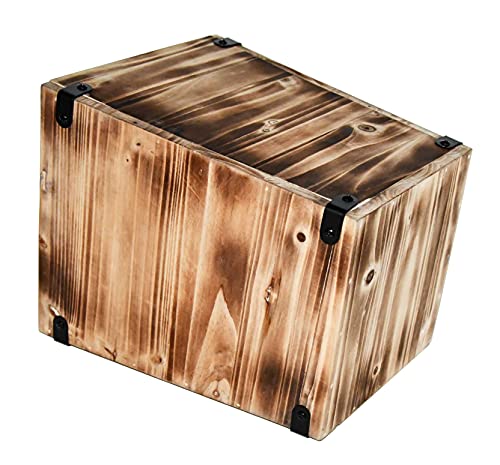 Owlgift Decorative Rustic Burnt Wood Trash Can, Farmhouse Stylish Wooden Waste Basket Near Desk, Square Garbage Cans Trashcan with Metal Brackets for Office, Bedroom & Bathroom