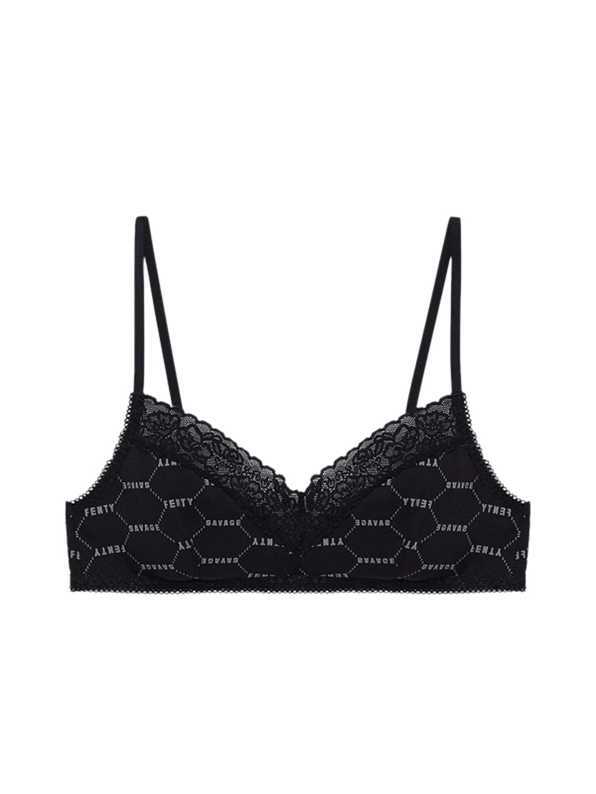 Savage X Fenty, Women's, Cotton Essentials Bralette, Cotton, Unlined Bralette, Black Caviar Logo Print, M