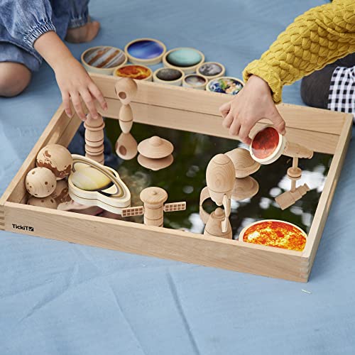 TickiT Wooden Mirror Tray - Explore Reflection, Symmetry and Patterns - for All Ages - Add Reflection to Any Sensory Activity Station