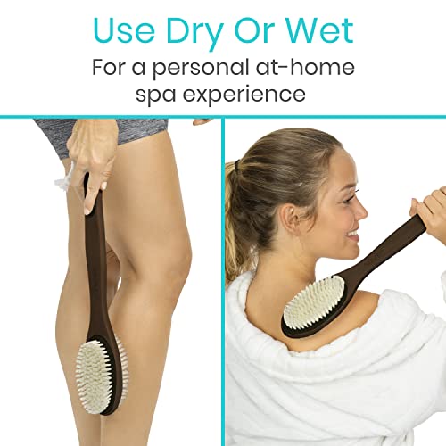 Vive Back Scrubber Brush for Shower - for Dry or Wet Body Brushing - Long Handle - Cleaning Lymphatic Drainage Handled Washer for Men, Women - Showering Bathing Exfoliator with Soft & Stiff Bristlesā¦