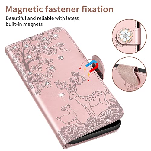 ONV Wallet Case Compatible with Samsung Galaxy S9 Plus - Deer Shinny Flip Leather Case with Cash Pocket Card Slot Wrist Strap Shockproof Stand Magnet Cover for Samsung Galaxy S9 Plus [MHL] -Redgold