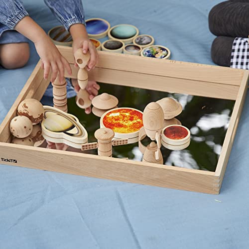 TickiT Wooden Mirror Tray - Explore Reflection, Symmetry and Patterns - for All Ages - Add Reflection to Any Sensory Activity Station