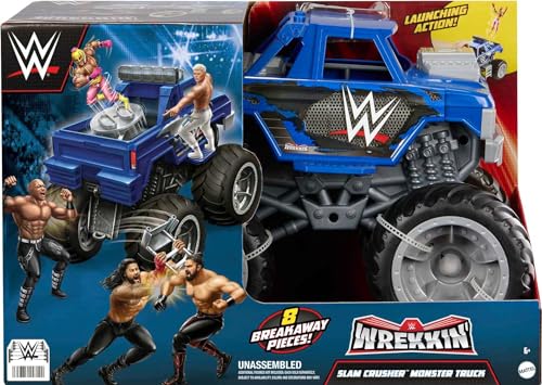Mattel WWE Action Figure & Vehicle Playset, Wrekkin Slam Crusher Monster Truck with 8 Breakaway Parts