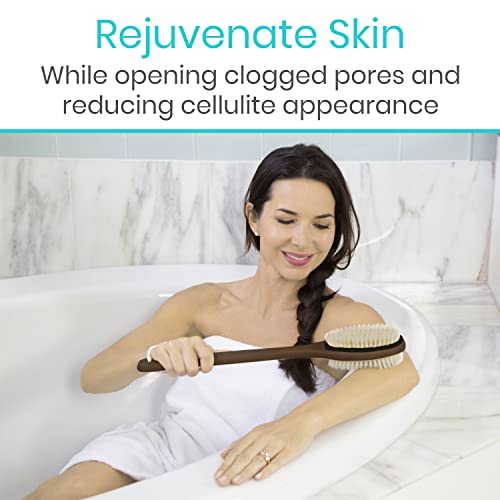 Vive Back Scrubber Brush for Shower - for Dry or Wet Body Brushing - Long Handle - Cleaning Lymphatic Drainage Handled Washer for Men, Women - Showering Bathing Exfoliator with Soft & Stiff Bristlesā¦