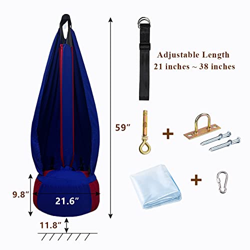 DEARCOOL 4 in 1 Kids Pod Swing Seat, Child Hammock Chair with Inflatable Cushion, 100% Cotton, for Indoor and Outdoor use, with Adjustable Belt, All Accessories Included