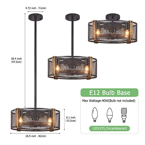 SADENICEL Farmhouse Low Profile Caged Ceiling Fan with Lights Remote Control,17 Inch Industrial Bedroom Ceiling Fan, Bladeless Ceiling Fan with Lights for Kitchen, Bedroom, Dining Room