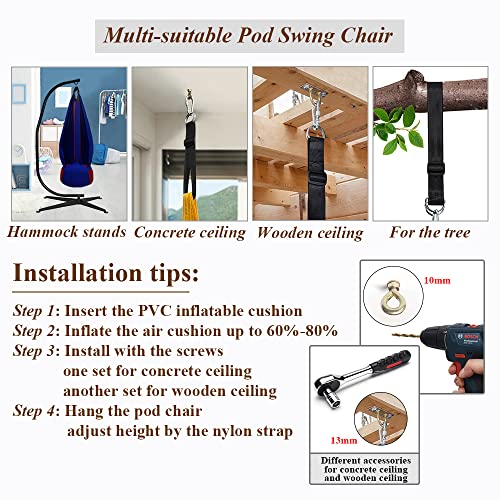 DEARCOOL 4 in 1 Kids Pod Swing Seat, Child Hammock Chair with Inflatable Cushion, 100% Cotton, for Indoor and Outdoor use, with Adjustable Belt, All Accessories Included