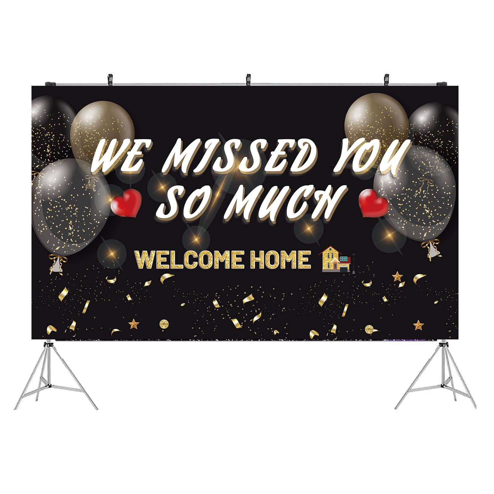 Welcome Home Decorations We Missed You So Much Banner Backdrop Black Gold Welcome Back Home Family Party Supplies Patriotic Military Homecoming Army Deployment Returning Back Poster
