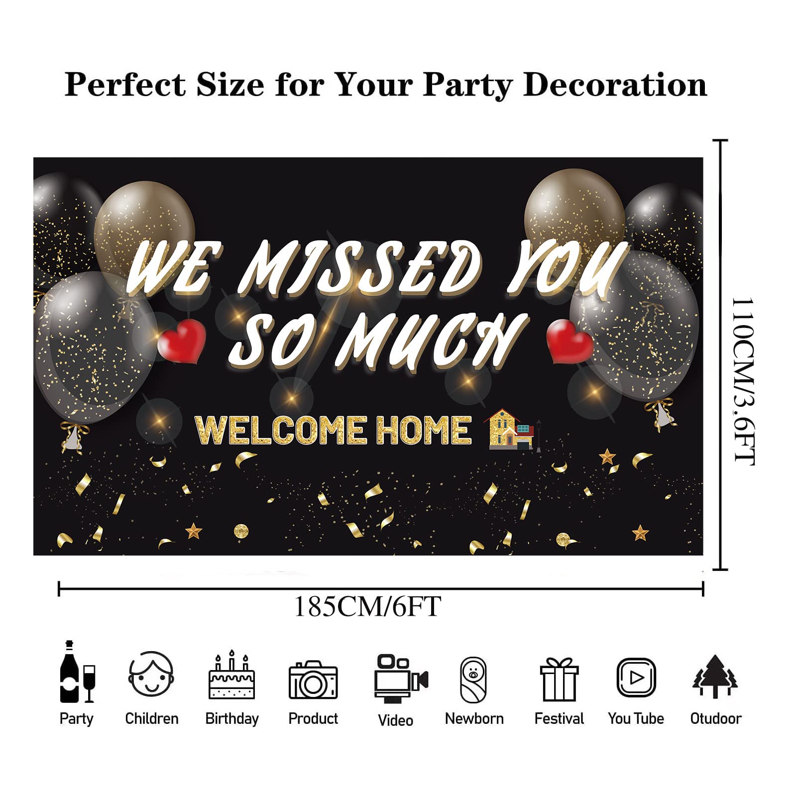 Welcome Home Decorations We Missed You So Much Banner Backdrop Black Gold Welcome Back Home Family Party Supplies Patriotic Military Homecoming Army Deployment Returning Back Poster