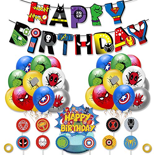 Superhero Decoration Balloon,Banners,Cake insert banner,Spider Man,Iron Man,Captain America Theme Party Set,Exclusive Cake Decoration,Party Supplies, Red,blue,yellow (SUPER 2)