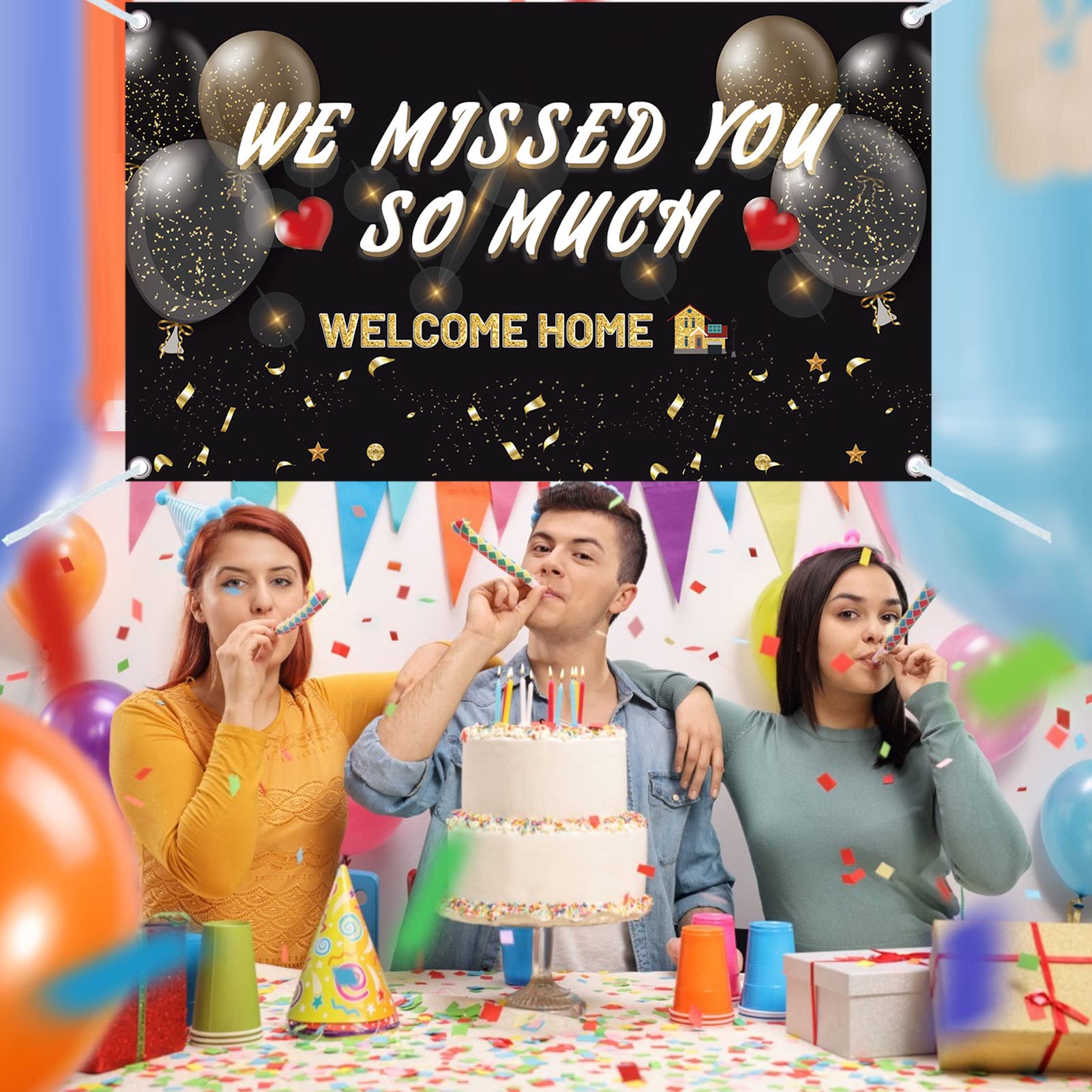 Welcome Home Decorations We Missed You So Much Banner Backdrop Black Gold Welcome Back Home Family Party Supplies Patriotic Military Homecoming Army Deployment Returning Back Poster
