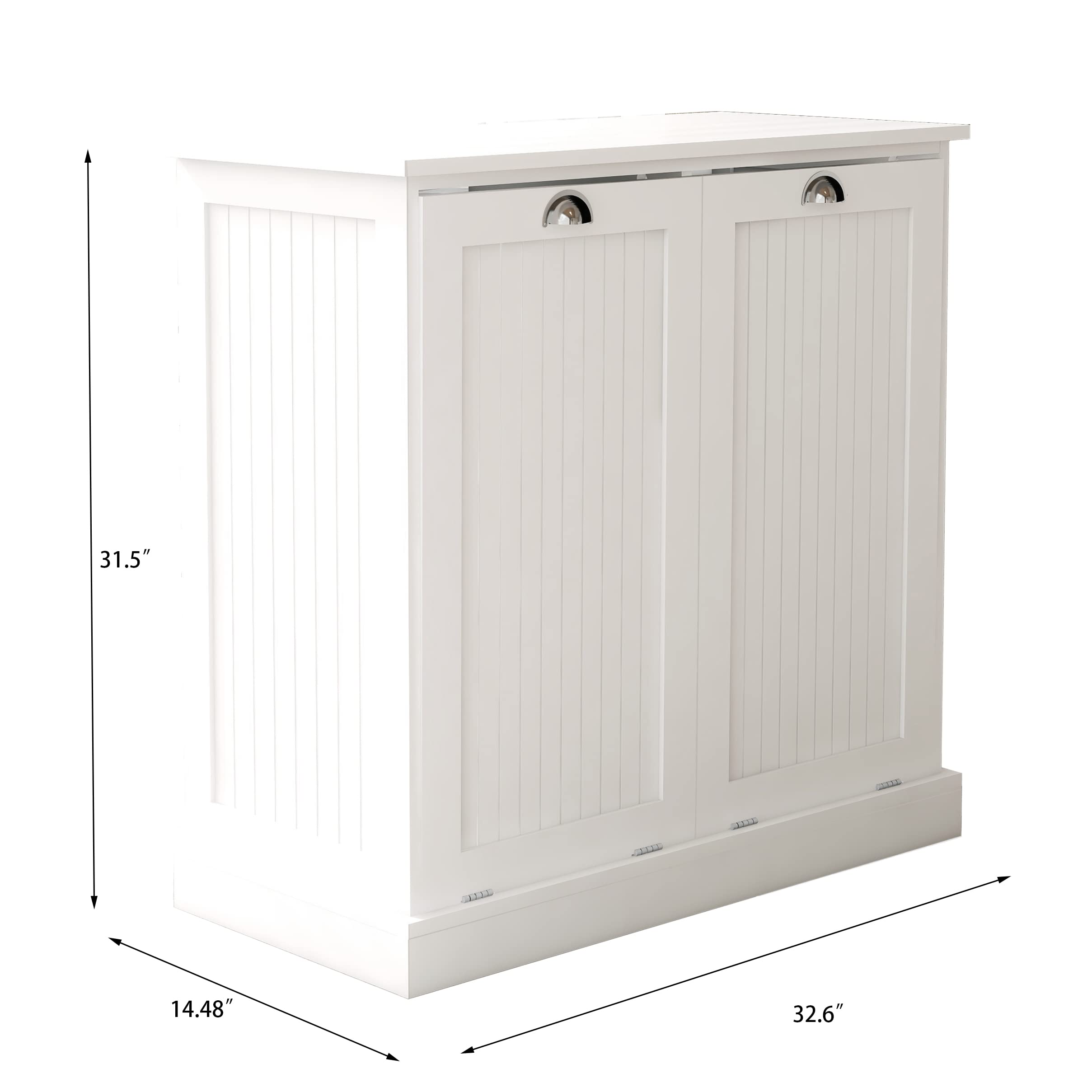RASOO Double Tilt Out Trash Cabinet White Free Standing Laundry Sorter Cabinet with Removable Two-Compartment Tilt-Out Hamper Clothes Basket