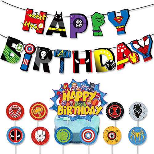 Superhero Decoration Balloon,Banners,Cake insert banner,Spider Man,Iron Man,Captain America Theme Party Set,Exclusive Cake Decoration,Party Supplies, Red,blue,yellow (SUPER 2)