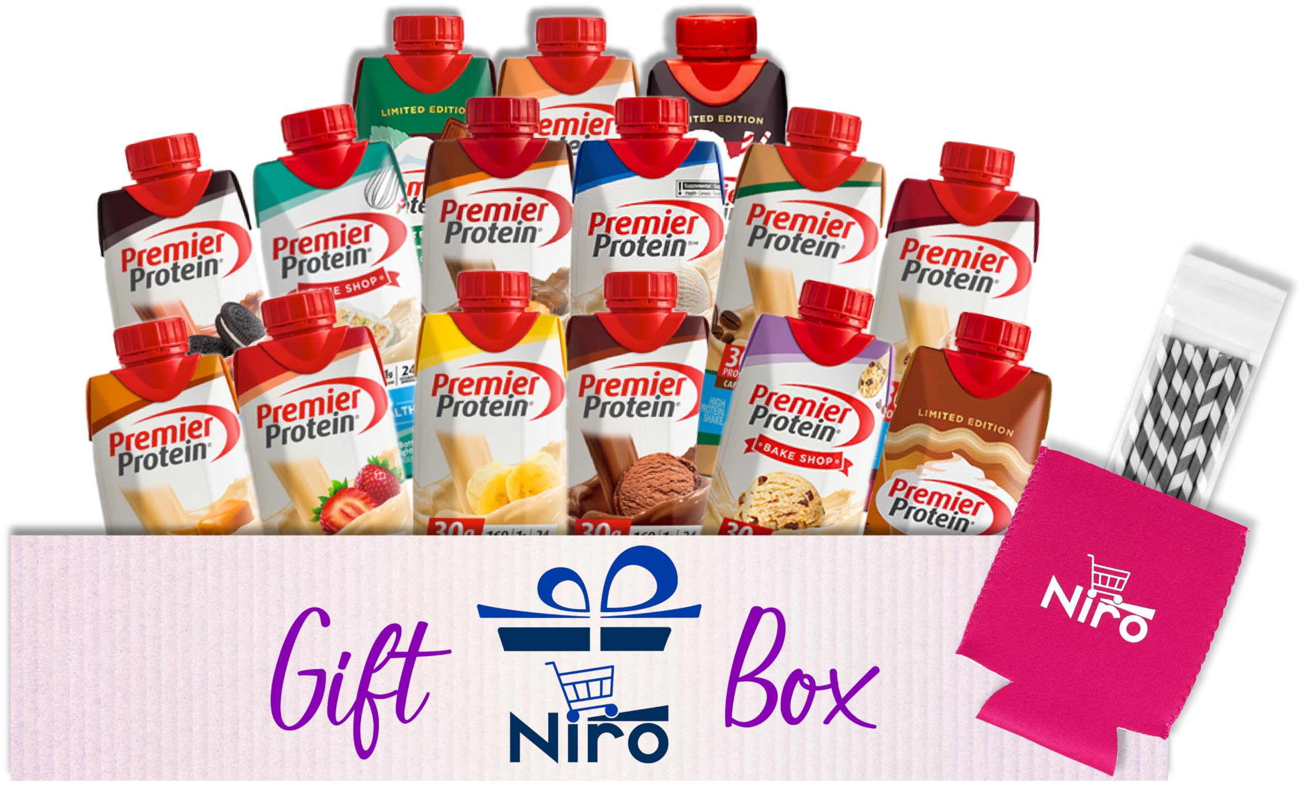Niro Assortment | 16 Pack | Protein Shake Variety Pack | 8 Delicious Assorted Flavors | 160 Calories | 24 Vitamins & Minerals | Niro Beverage Sleeve Included