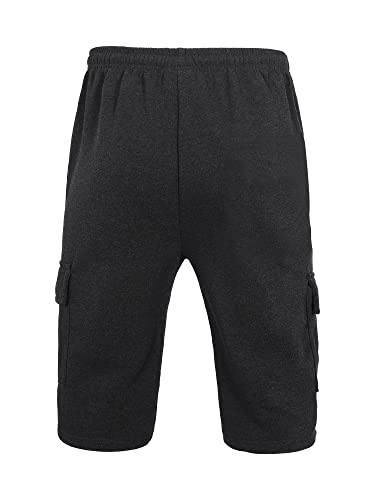 Eylhot Men's Cargo Sweat Shorts Elastic Waist Drawstring Below The Knee Wokout Jogger Shorts with Multi Pockets(Charcoal,4XL)