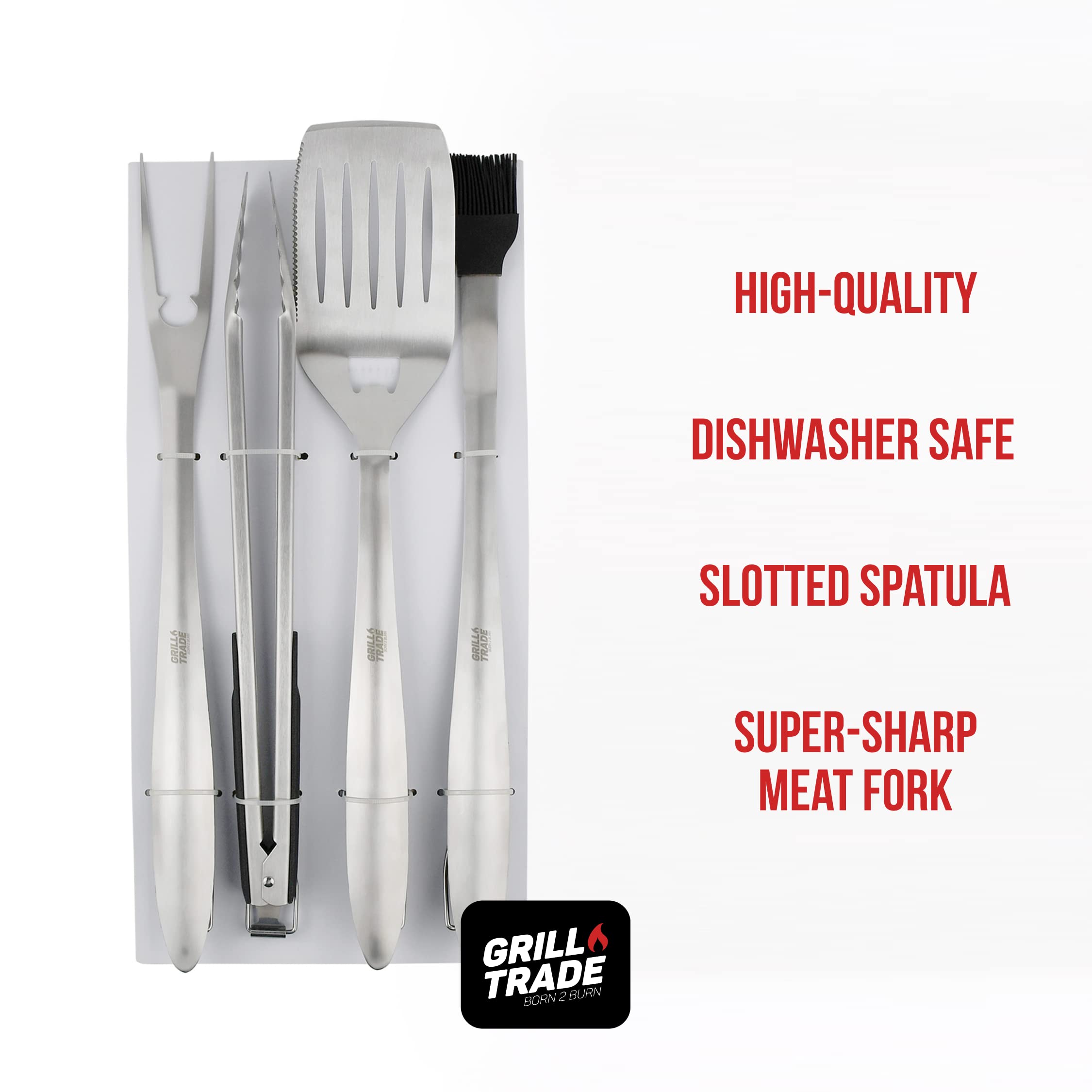 Grill Tools Set - BBQ Grill Utensils - Barbecue Grill Accessories with Tongs, Spatula, Fork, Brush - High-Grade Stainless Grilling Tool Kit - Dad Grill Set Gifts for Men - Dishwasher Safe