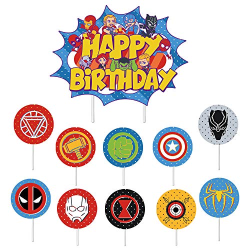 Superhero Decoration Balloon,Banners,Cake insert banner,Spider Man,Iron Man,Captain America Theme Party Set,Exclusive Cake Decoration,Party Supplies, Red,blue,yellow (SUPER 2)