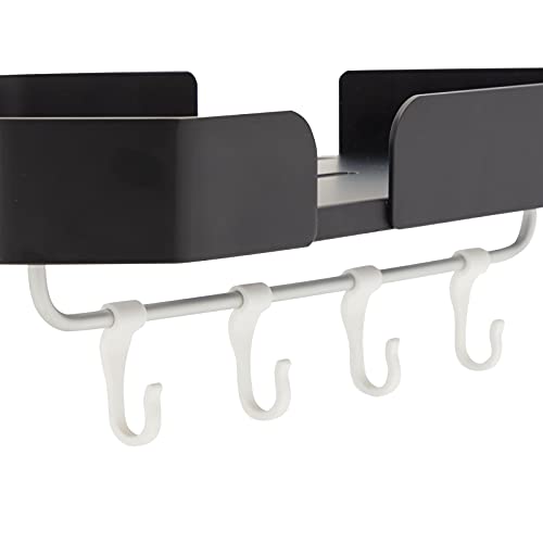 Juvale Bathroom Corner Shelves with Hooks, Wall Mounted Shower Caddy (12.5 x 8.2 in, Black, 2 Sets)