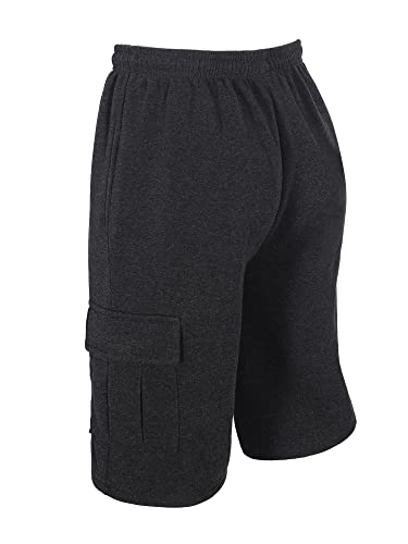 Eylhot Men's Cargo Sweat Shorts Elastic Waist Drawstring Below The Knee Wokout Jogger Shorts with Multi Pockets(Charcoal,4XL)