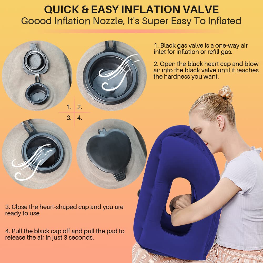 Fromeet Neck Pillows for Travel Inflatable Pillows for Sleeping Airplane Travel Neck Pillow for Office Napping with Eye Mask and Earplugs, Soft and Comfortable (Blue)