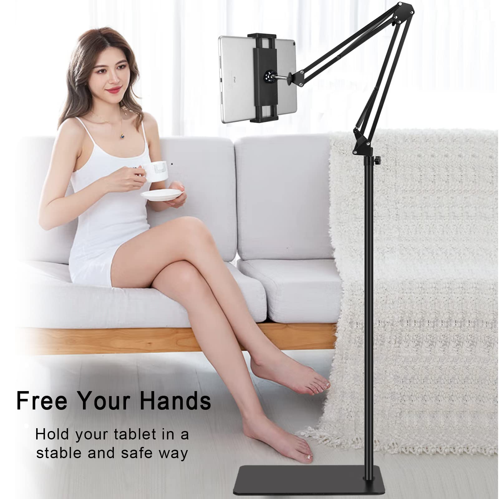 ASWINN Tablet Floor Stand, Adjustable Universal 360-degree Rotatable Metal Tablet Holder,Compatible with iPad/iPhoneX/iPad Pro or Other 4.5~12.9 Inches Devices (White)