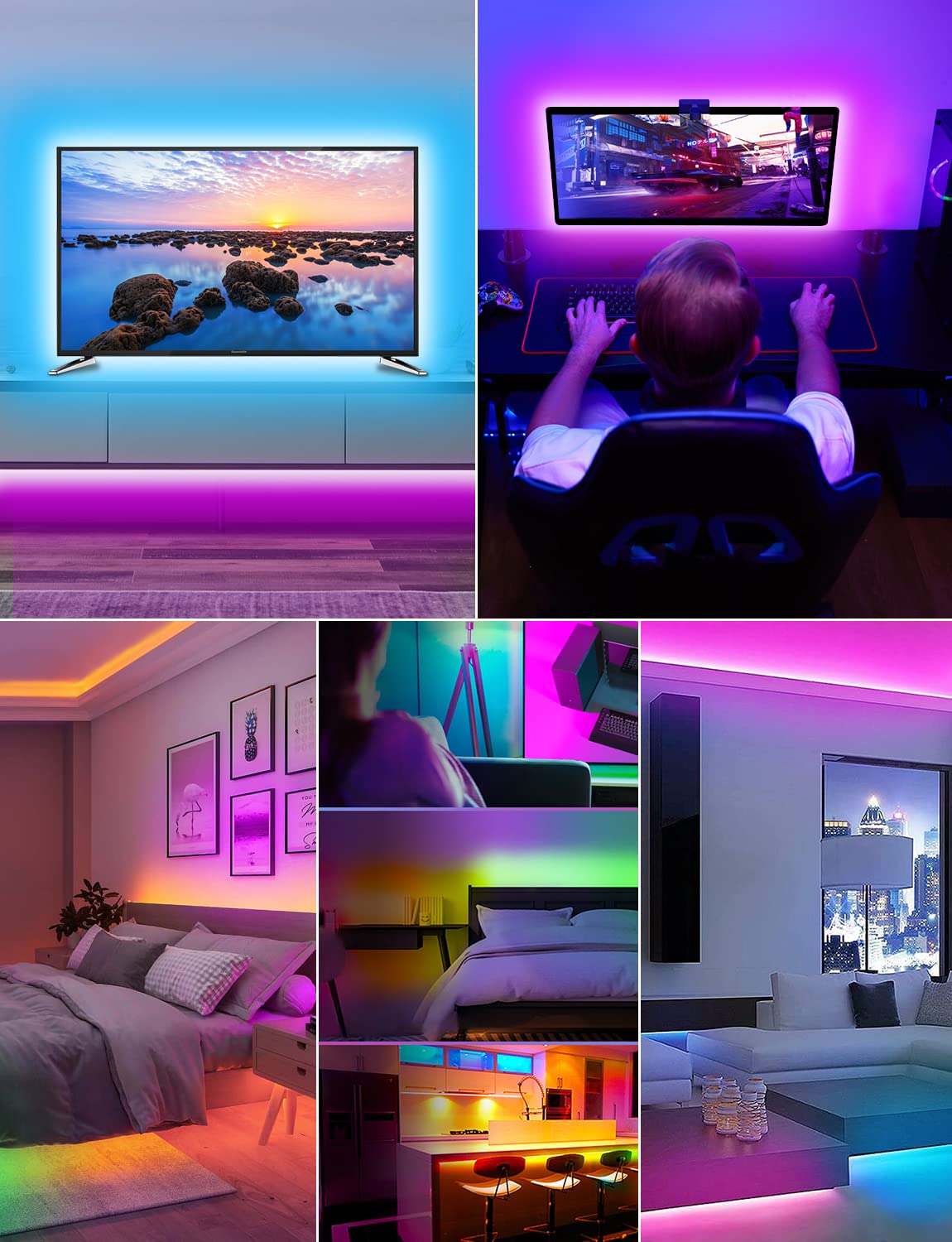 Daymeet LED TV Backlights, 9.8 ft USB Powered LED Lights for TV 32-60 inch RGB Color Changing LED Strip Lights TV Monitor Behind Lighting with Remote Music Sync Bluetooth APP Control