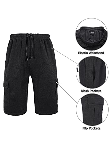 Eylhot Men's Cargo Sweat Shorts Elastic Waist Drawstring Below The Knee Wokout Jogger Shorts with Multi Pockets(Charcoal,4XL)