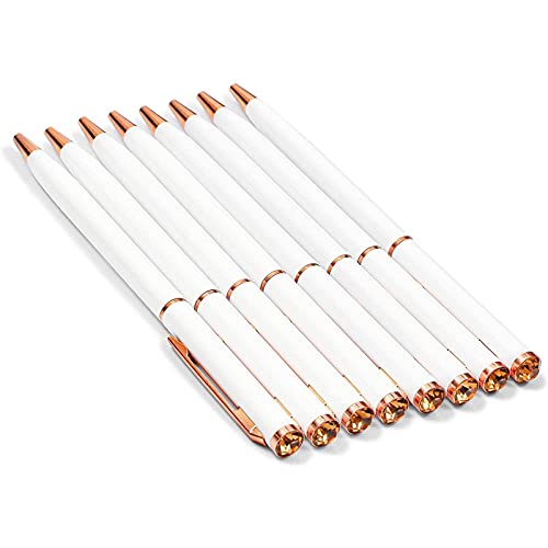 White Ball Point Pens and Rose Gold Gemstone (8-Pack)