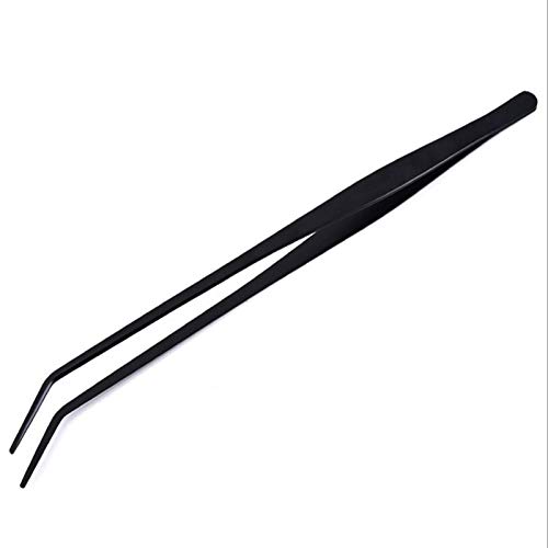 15 inch Aquarium Forceps ，Stainless Steel Curved Tweezers, with Anti-Carbonization and Carbonization Coating, Anti-Rust and Long Reptiles, for Aquatic Plants, Spiders, Snakes and Lizards, Black