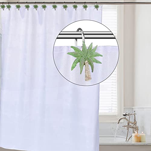 VEGA U Palm Tree Decorative Shower Curtain Hooks for Bathroom, Summer Tropic Themed Resin Bath Decor Rings, Set of 12 (Green)