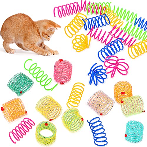 30 Pieces Cat Springs Cat Spiral Toys Cat Fetch Chew Toy Kitten Pet Plastic Coil Spiral Springs for Kitten Bouncing Play Training, 2 Styles