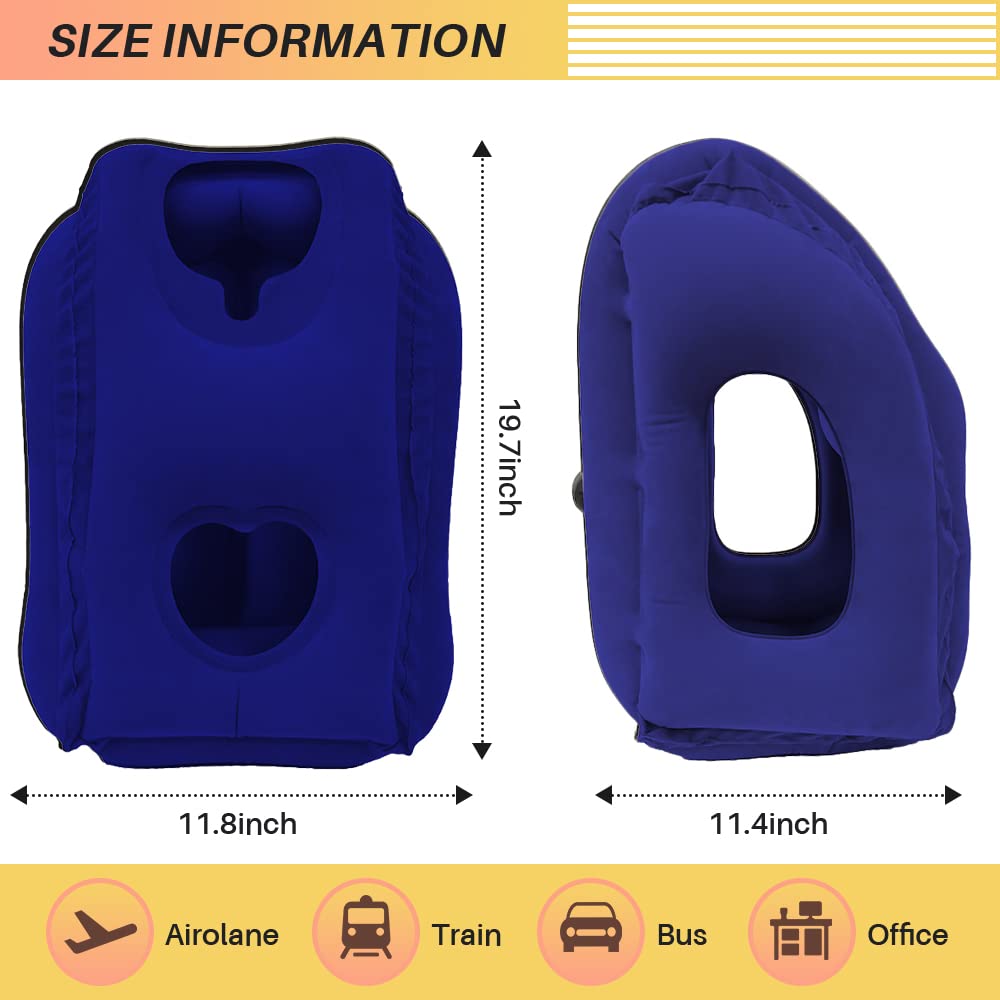 Fromeet Neck Pillows for Travel Inflatable Pillows for Sleeping Airplane Travel Neck Pillow for Office Napping with Eye Mask and Earplugs, Soft and Comfortable (Blue)