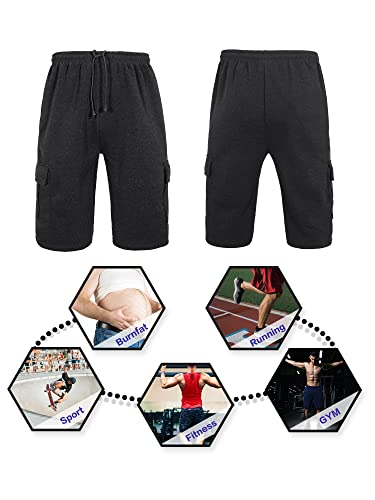 Eylhot Men's Cargo Sweat Shorts Elastic Waist Drawstring Below The Knee Wokout Jogger Shorts with Multi Pockets(Charcoal,4XL)
