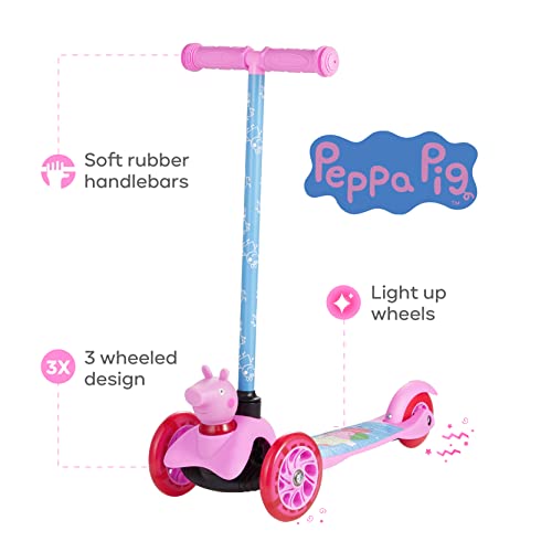 Sakar Self Balancing Toddler Scooter with Light-Up Wheels - Extra Wide Deck, 3 Wheel Platform, Foot Activated Brake, 75 Lbs Limit, Scooter for Kids Ages 3-5