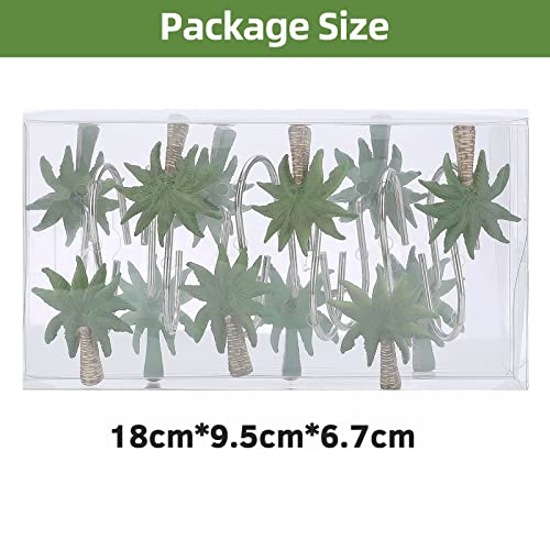 VEGA U Palm Tree Decorative Shower Curtain Hooks for Bathroom, Summer Tropic Themed Resin Bath Decor Rings, Set of 12 (Green)