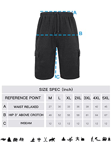 Eylhot Men's Cargo Sweat Shorts Elastic Waist Drawstring Below The Knee Wokout Jogger Shorts with Multi Pockets(Charcoal,4XL)