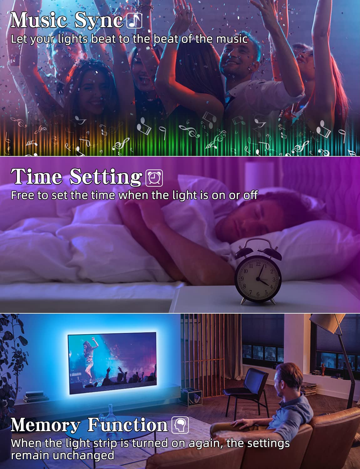 Daymeet LED TV Backlights, 9.8 ft USB Powered LED Lights for TV 32-60 inch RGB Color Changing LED Strip Lights TV Monitor Behind Lighting with Remote Music Sync Bluetooth APP Control