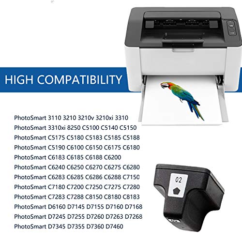 VIVIDRAW Compatible Ink Cartridge Replacement for HP 02 Work for HP PhotoSmart C6150 C6180 C7150 C7180 C7280 D7260 D7360 D7160 D7460 C8180 C6100 C5100 D7363 C5150 3110 3210 8250 8230 (3BLACK)