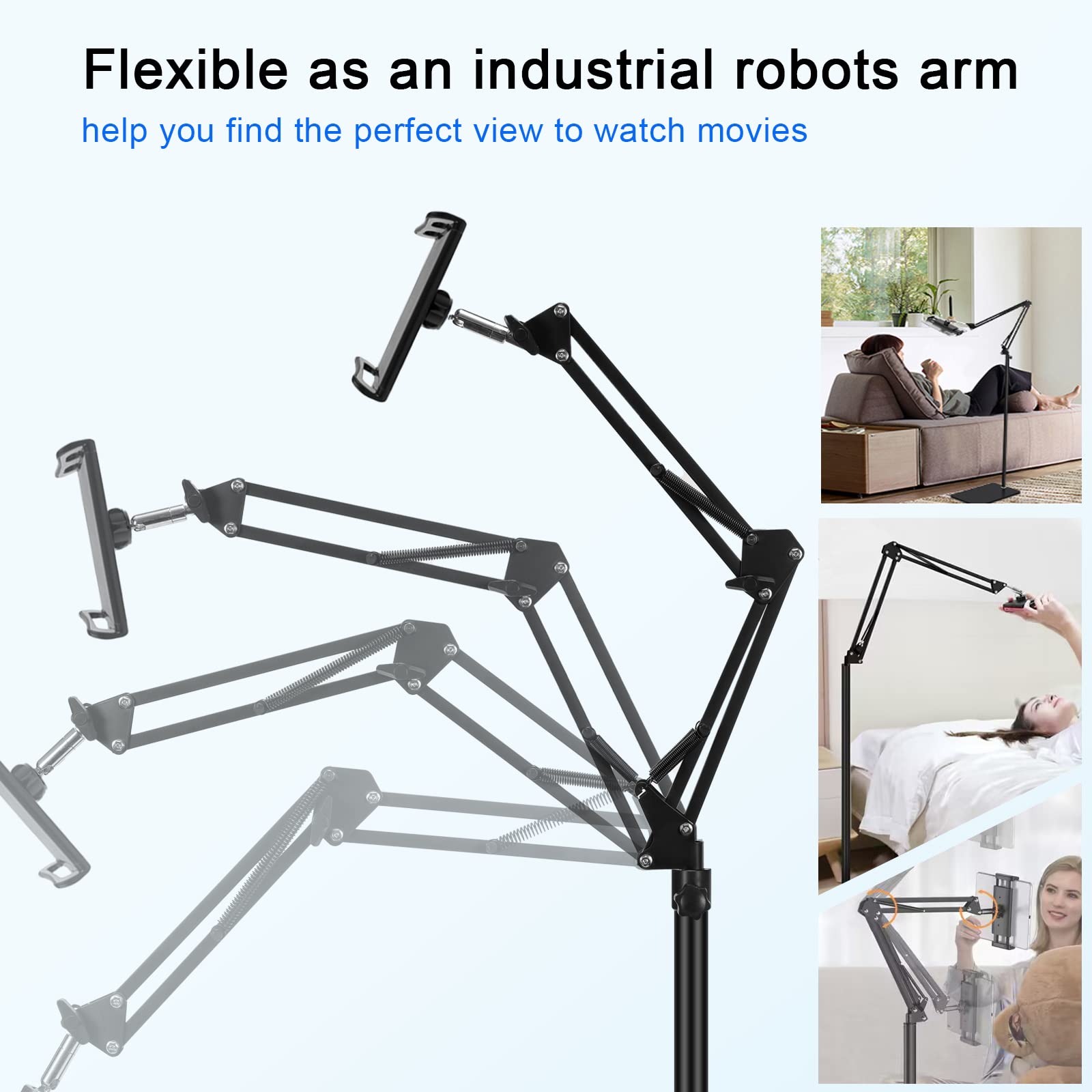 ASWINN Tablet Floor Stand, Adjustable Universal 360-degree Rotatable Metal Tablet Holder,Compatible with iPad/iPhoneX/iPad Pro or Other 4.5~12.9 Inches Devices (White)