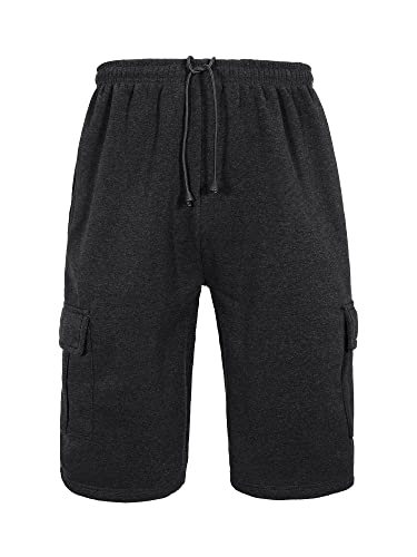 Eylhot Men's Cargo Sweat Shorts Elastic Waist Drawstring Below The Knee Wokout Jogger Shorts with Multi Pockets(Charcoal,4XL)
