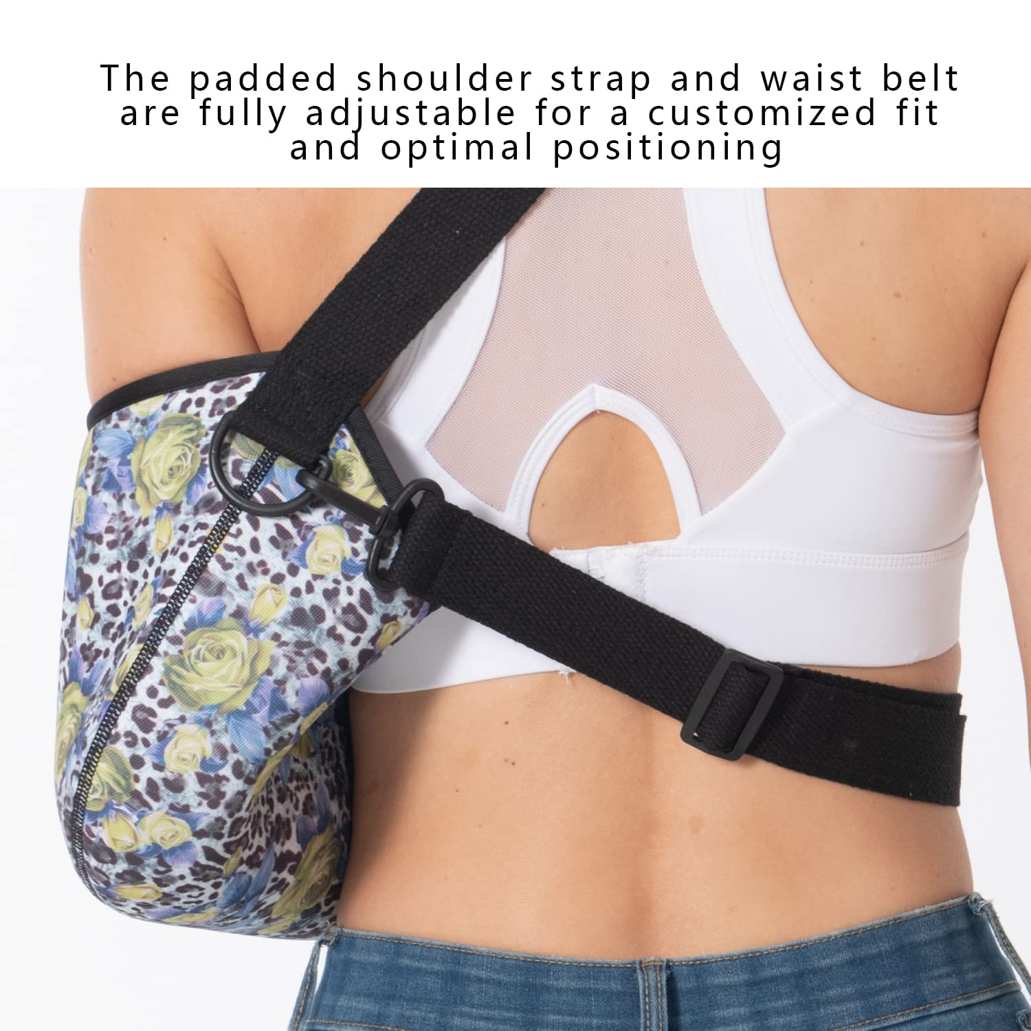 Fotgok Foam Arm Sling with Waist Strap Elbow Brace Support Arm Immobilizer for Shoulder Injury for Women, Green Rose Leopard