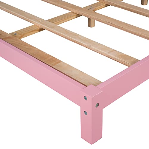 Merax Full Kids Bed House Shaped Low Beds for Toddlers, Wood Platform Bed Frame for Children,No Box Spring Needed,Easy Assemble (Full,Pink