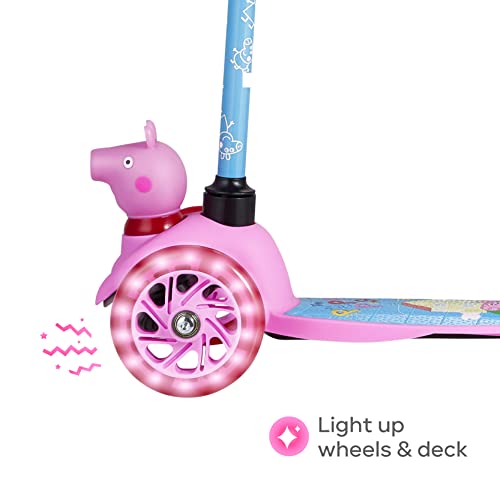 Sakar Self Balancing Toddler Scooter with Light-Up Wheels - Extra Wide Deck, 3 Wheel Platform, Foot Activated Brake, 75 Lbs Limit, Scooter for Kids Ages 3-5