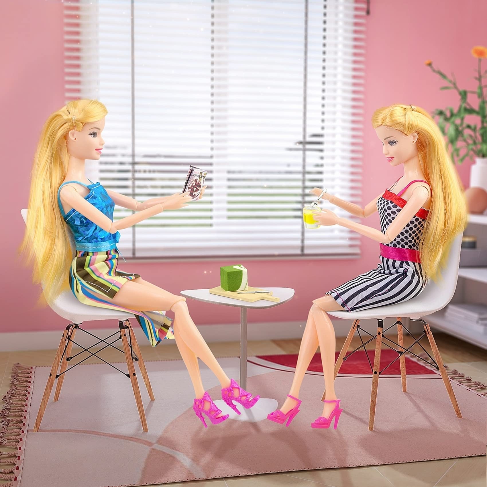 18INDC 17 Pcs Suitcase Clothes and Accessories 3 Dresses 2 Bag 3 Magazine 2 Shoes 1 Matcha Cake Set 1 Miniature Laptop Computer 1 Camera for 11.5 Inch Girl Doll (NO Doll)