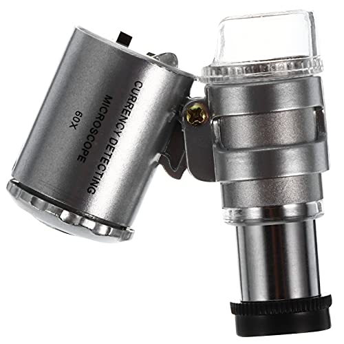 NUOBESTY 60X Mini Microscope ABS Plastic Pocket Magnifier Loupe Magnifying Glass with LED Light for Detecting Counterfeit Currency Jewelry
