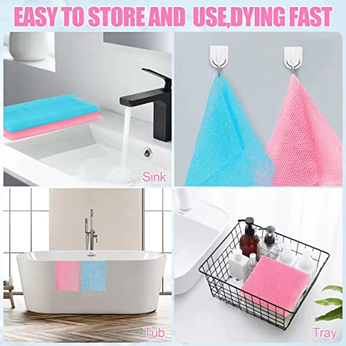 2 Pcs African Net Sponge, African Exfoliating Clean Bath Sponge, Bath Bath Towels,Nylon Net,Wash Cloths,Back Scrubber for Shower, Suitable for Daily use (Lake Blue Pink)
