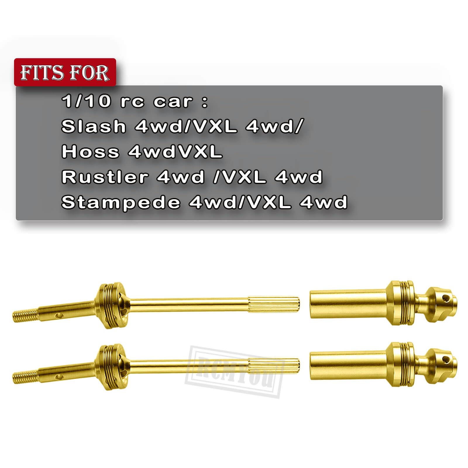 RC Stainless Steel Drive Shaft CVD Upgrades Part for 1/10 Slash VXL 4X4,Rustler VXL 4X4,Stampede VXL 4X4,Hoss VXL 4X4 4WD,4PCS Front Rear #45 Axles with Hex,Gold